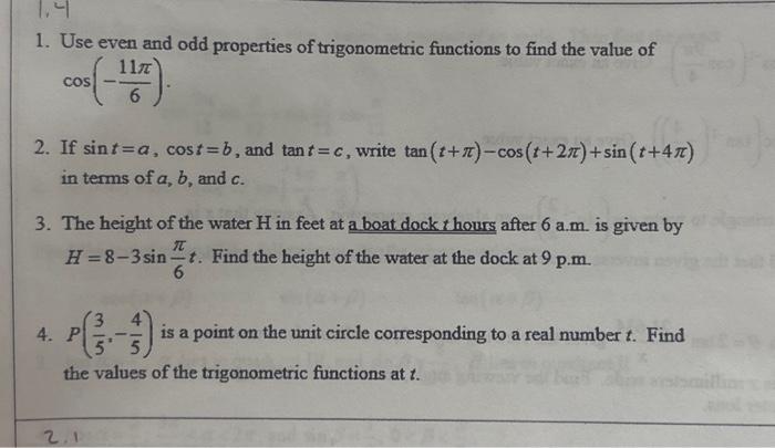 Solved 1. Use even and odd properties of trigonometric | Chegg.com