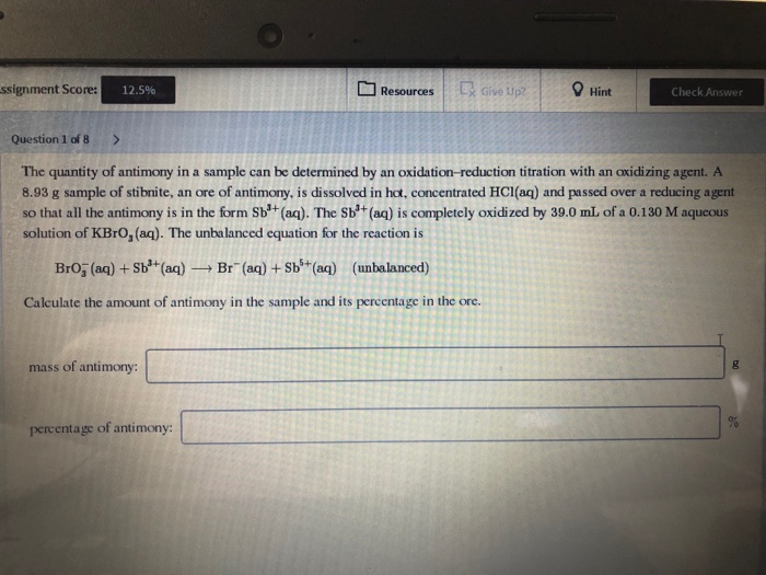 Solved ssignment Score: 12.5% Resources Lx Give Up? Hint | Chegg.com