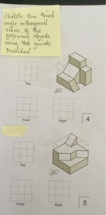 Solved Sketch the third angle orthogonal views of the | Chegg.com