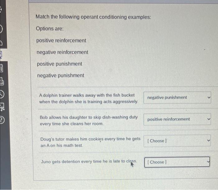 Solved negative reinforcement positive punishment negative | Chegg.com