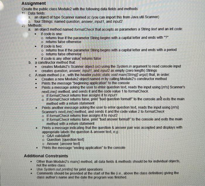 Solved B Assignment Create The Public Class Module2 8437