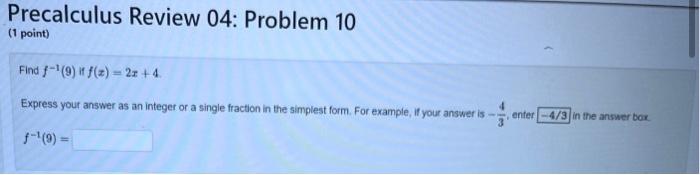 Solved Precalculus Review 04: Problem 10 (1 point) Find | Chegg.com