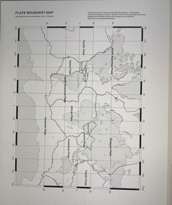 Solved PLATE BOUNDARY MAP Based on the data in the | Chegg.com