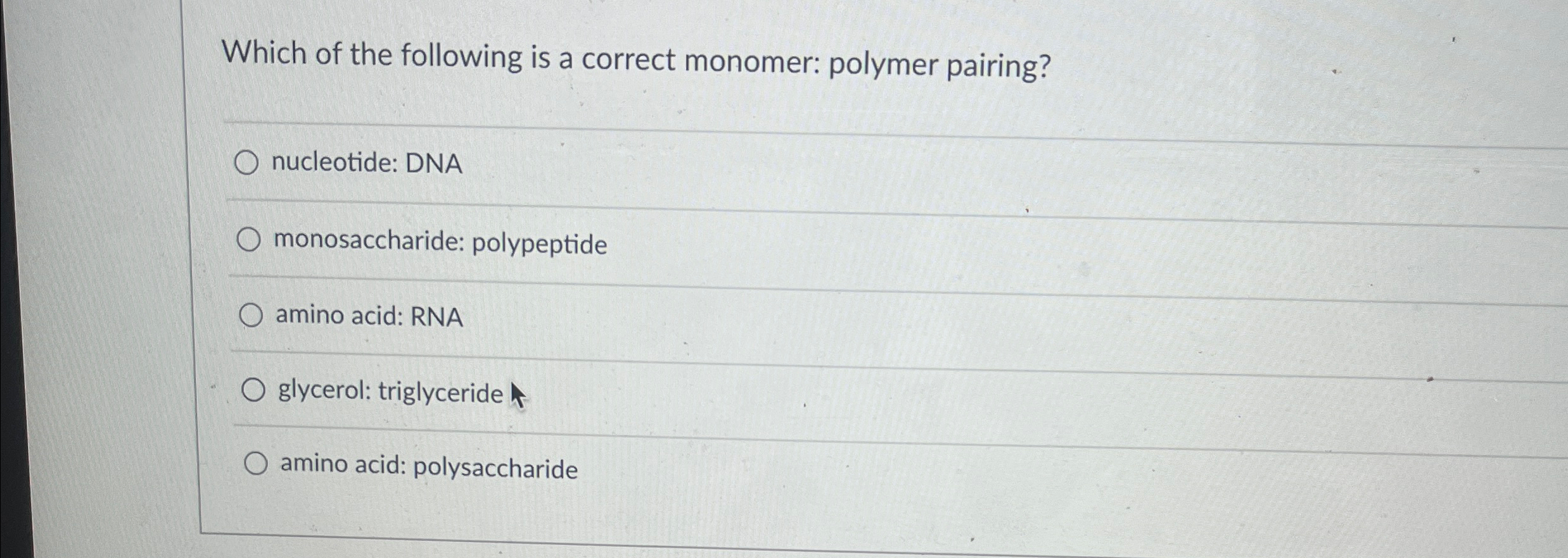 Solved Which of the following is a correct monomer: polymer | Chegg.com