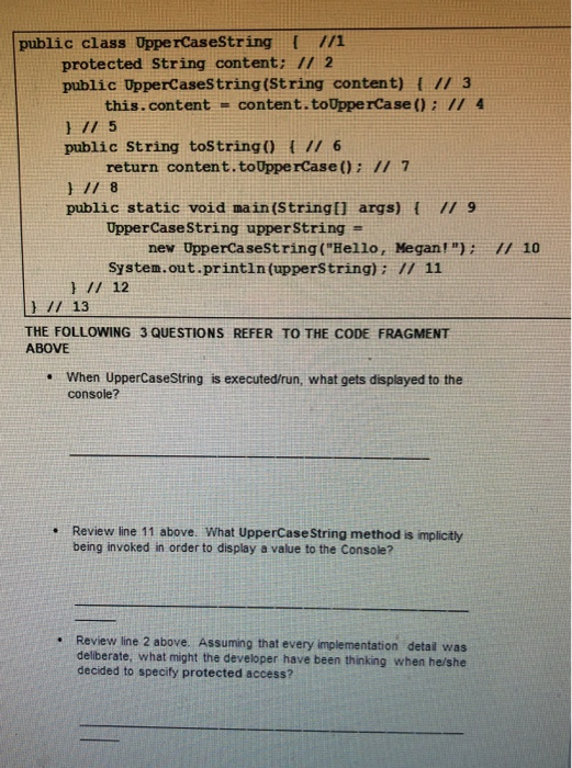 Solved public class UpperCaseString [//1 protected String | Chegg.com