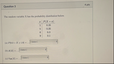 Solved Question 34 ﻿ptsThe random variable X has the | Chegg.com