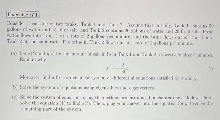 Solved Consider a cascade of two tanks: Tank 1 and Tank 2. | Chegg.com