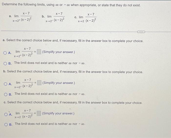 Solved Determine the following limits, using ∞ or −∞ when | Chegg.com