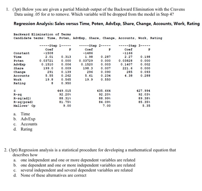 Solved 1. (3pt) Below you are given a partial Minitab output | Chegg.com