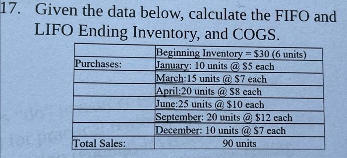 Solved 7. Given the data below, calculate the FIFO and LIFO | Chegg.com