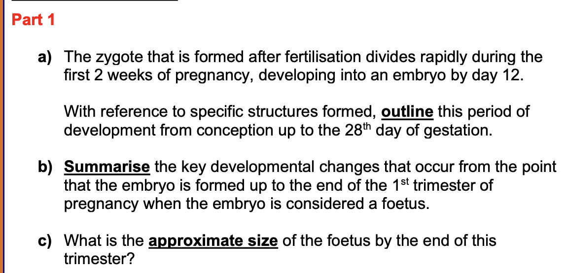 Solved Part 1a) ﻿The zygote that is formed after | Chegg.com