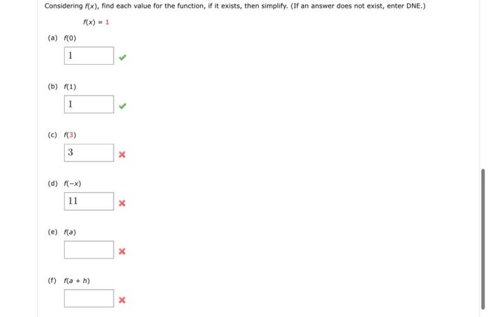 Solved Considering f(x), find each value for the function, | Chegg.com