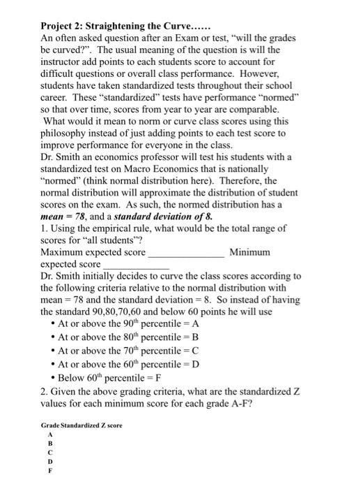 Solved Project 2: Straightening the Curve...... An often | Chegg.com