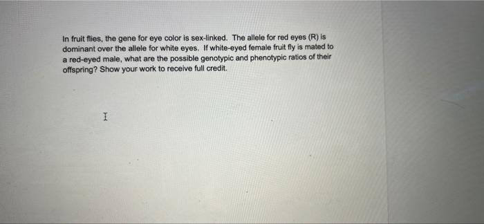 Solved In Fruit Flies The Gene For Eye Color Is Sex Linked