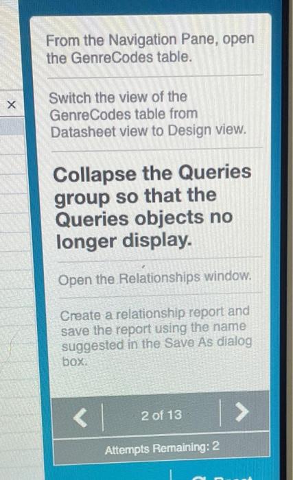 Solved From the Navigation Pane, open the GenreCodes table. | Chegg.com
