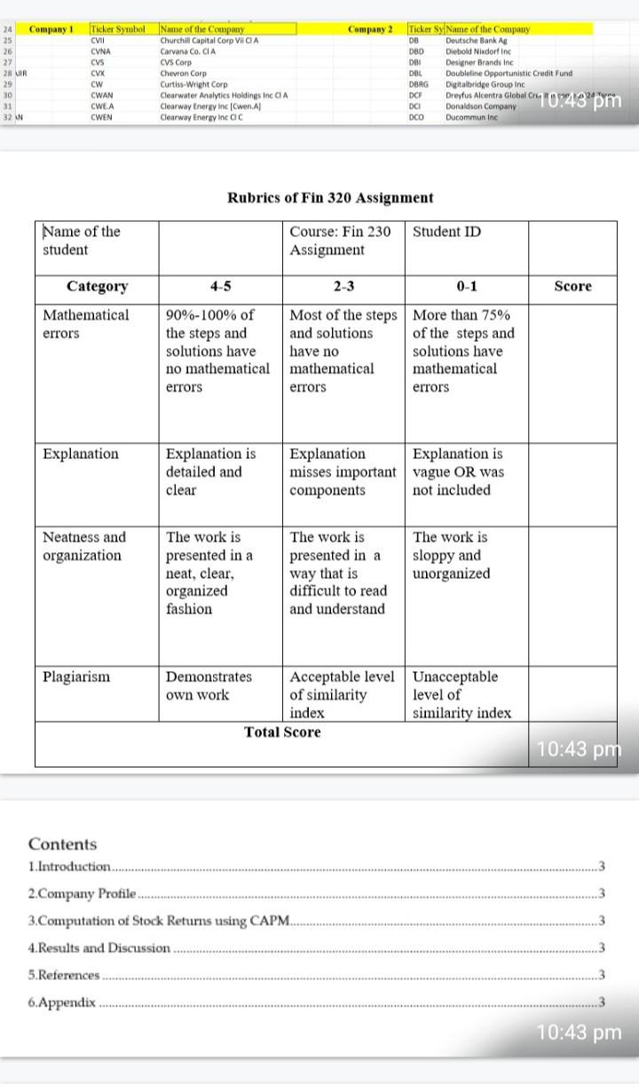 FIN 320 ASSIGNMENT GUIDELINES Dear Fin 320 students, | Chegg.com