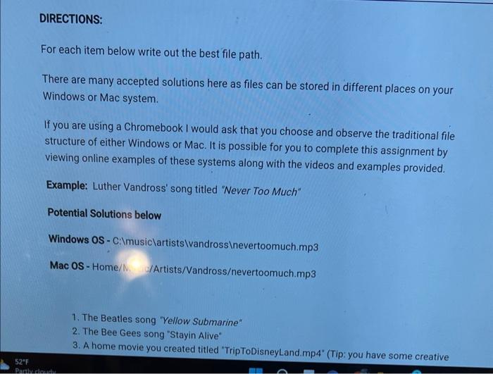 Solved For each item below write out the best file path. | Chegg.com