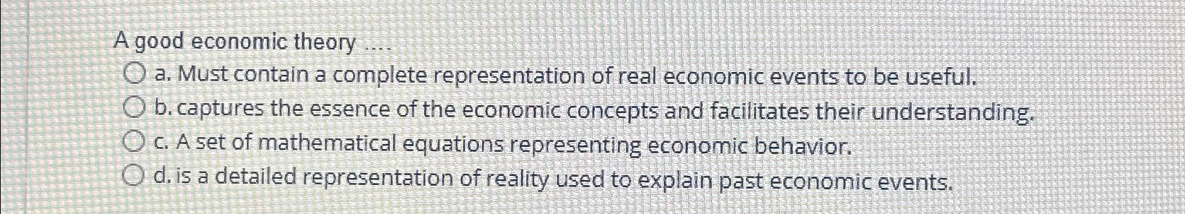 Solved A good economic theorya. ﻿Must contain a complete | Chegg.com