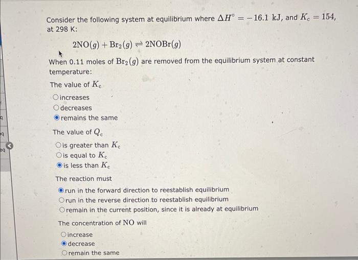 Solved Consider the following system at equilibrium where | Chegg.com