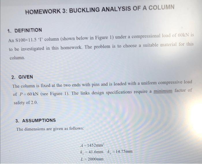 Solved HOMEWORK 3: BUCKLING ANALYSIS OF A COLUMN 1. | Chegg.com