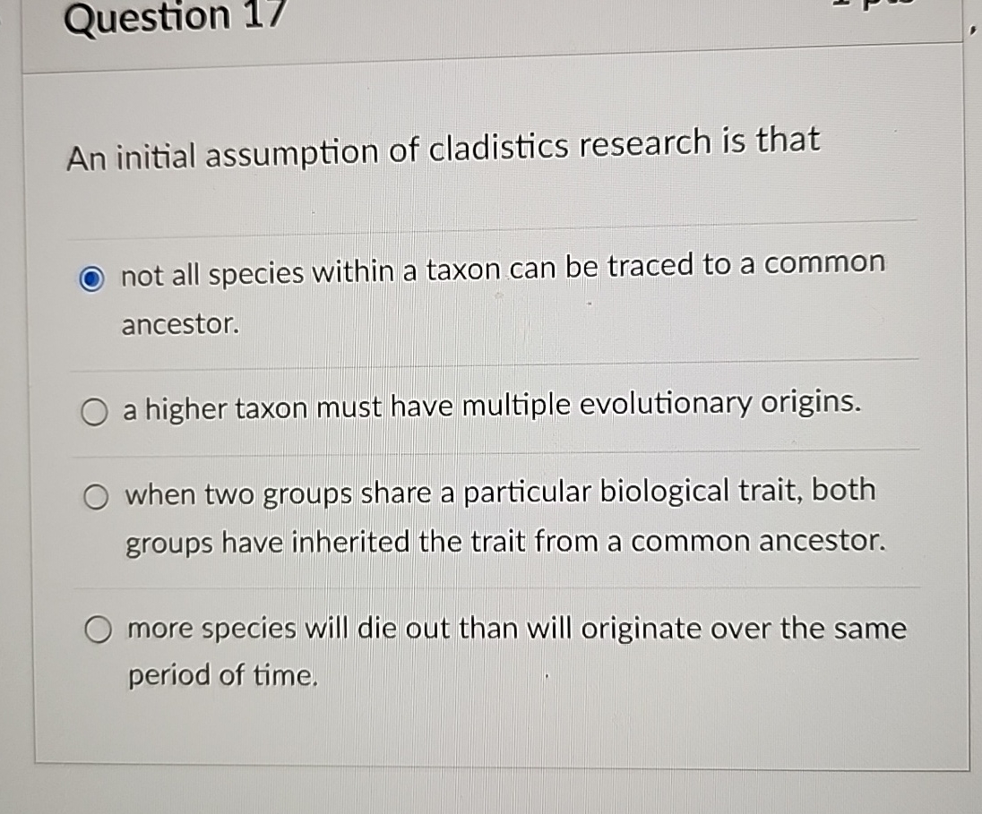 Solved Question 1/An initial assumption of cladistics | Chegg.com