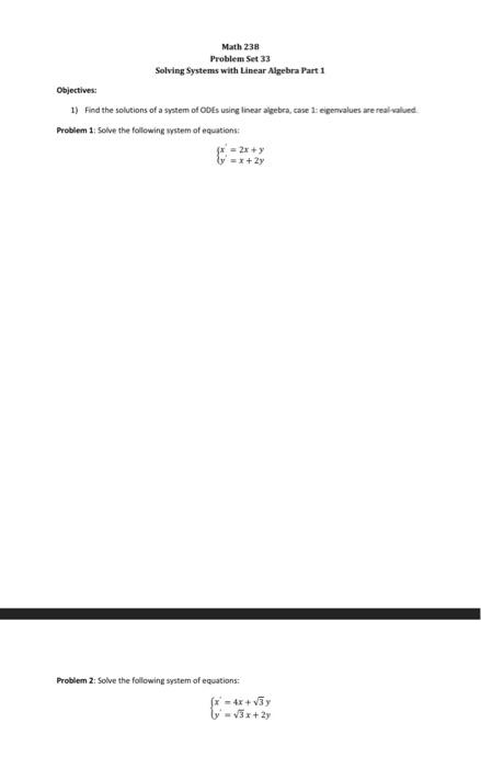 Solved Math 238 Problem Set 33 Solving Systems with Linear | Chegg.com