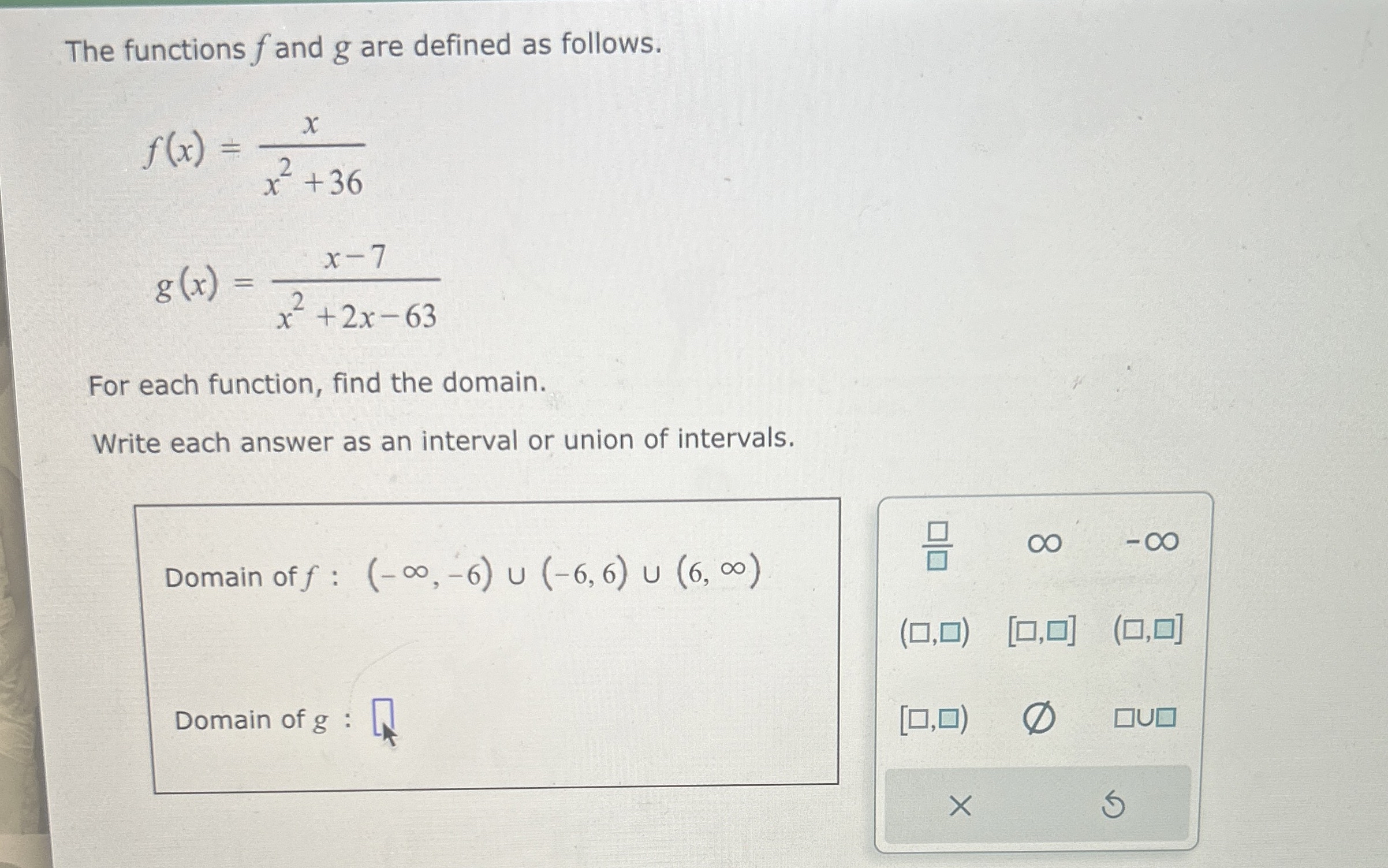 Solved The functions f ﻿and g ﻿are defined as | Chegg.com