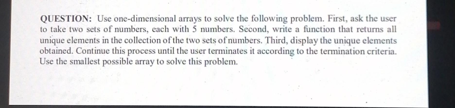 Solved Question Use One Dimensional Arrays To Solve The 4740