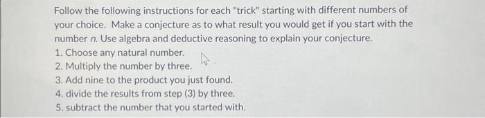 Solved Follow the following instructions for each "trick" | Chegg.com
