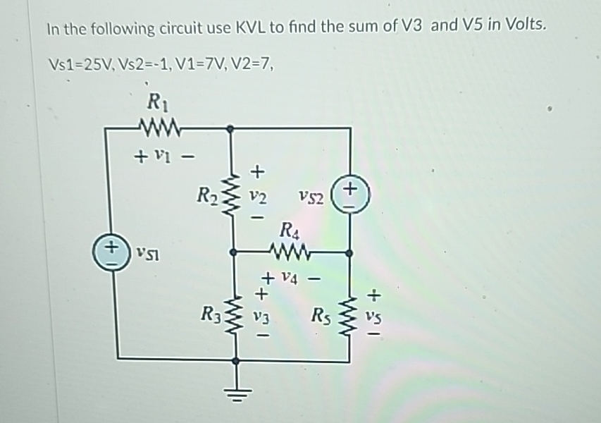 Solved In the following circuit use KVL to find the sum of | Chegg.com