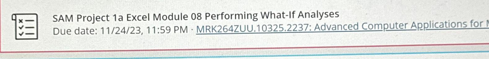 Solved SAM Project 1a Excel Module 08 ﻿Performing What-If | Chegg.com