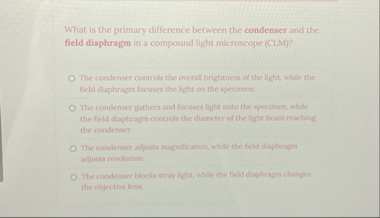 Solved What is the primary difference between the condenser | Chegg.com