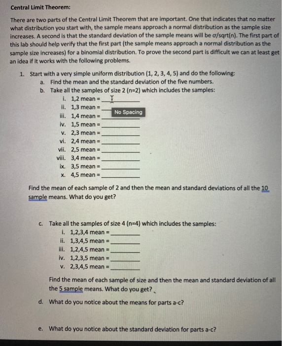 Solved Central Limit Theorem: There are two parts of the | Chegg.com