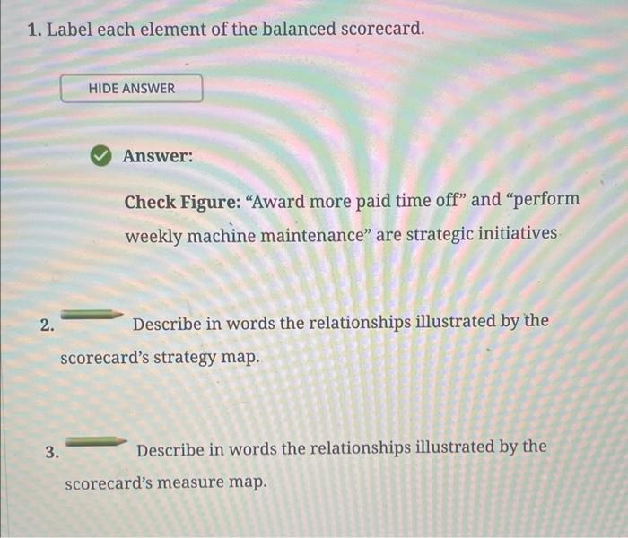 1. Label each element of the balanced scorecard. 1. | Chegg.com