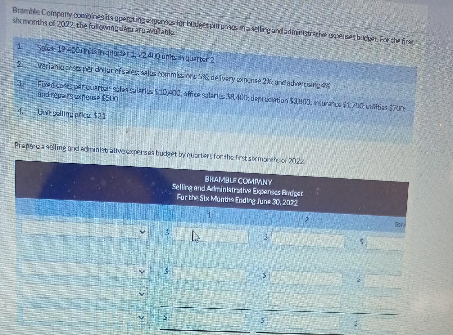 Solved Bramble Company combines its operating expenses for | Chegg.com