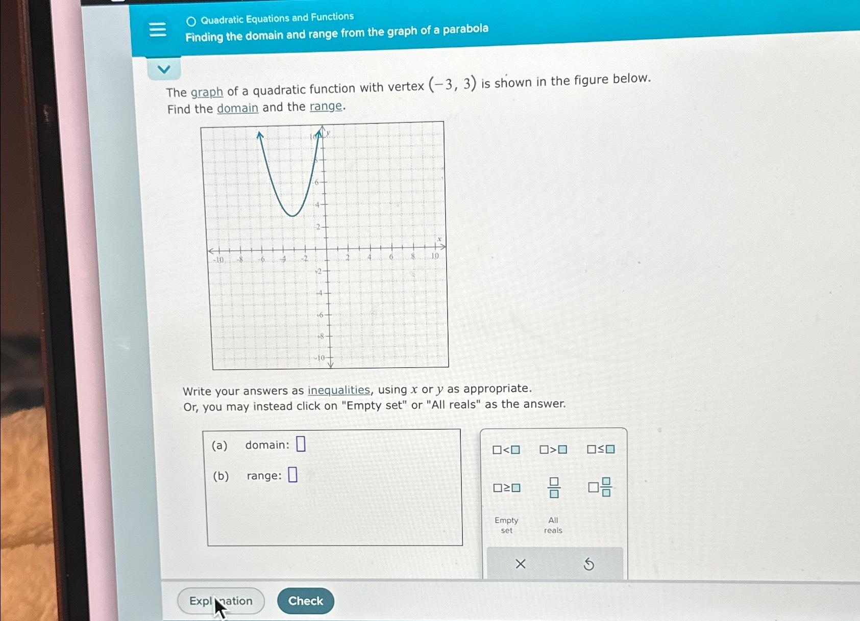 Solved Quadratic Equations and FunctionsFinding the domain | Chegg.com