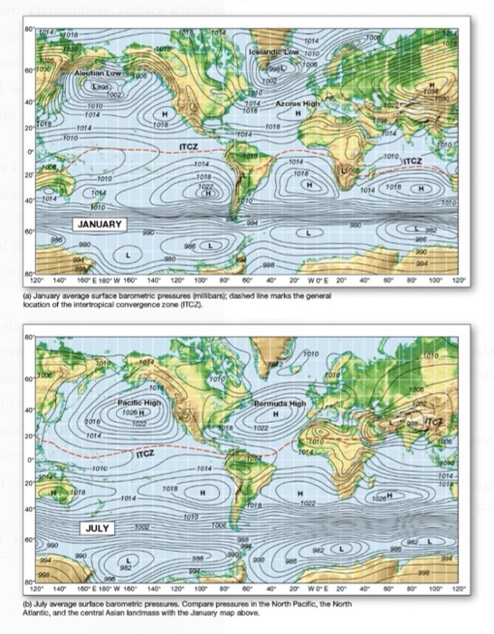 Refer to the map of global barometric pressures for | Chegg.com