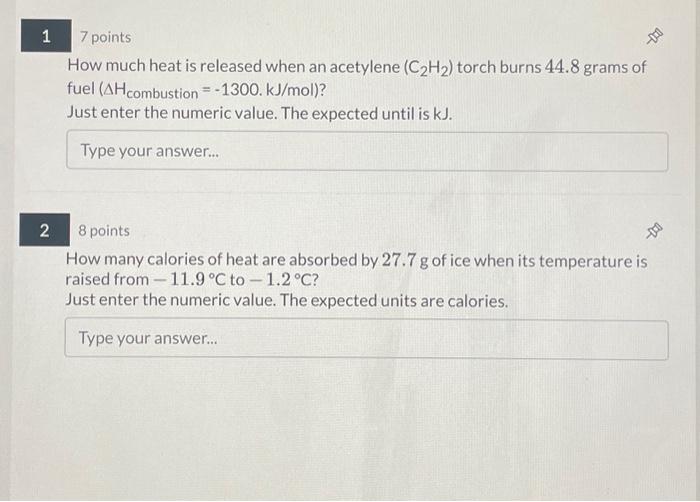 Solved 7 points How much heat is released when an acetylene | Chegg.com