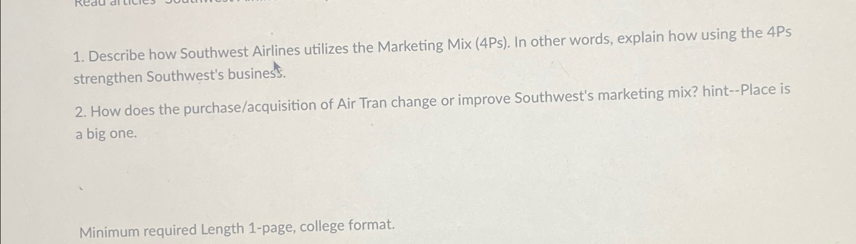 Solved Describe how Southwest Airlines utilizes the | Chegg.com