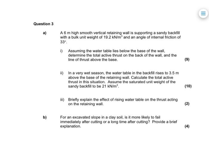 Solved A 6 m high smooth vertical retaining wall is | Chegg.com