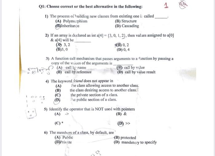Solved Q1: Choose correct or the best alternative in the | Chegg.com