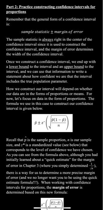Part 2: Practice constructing confidence intervals | Chegg.com