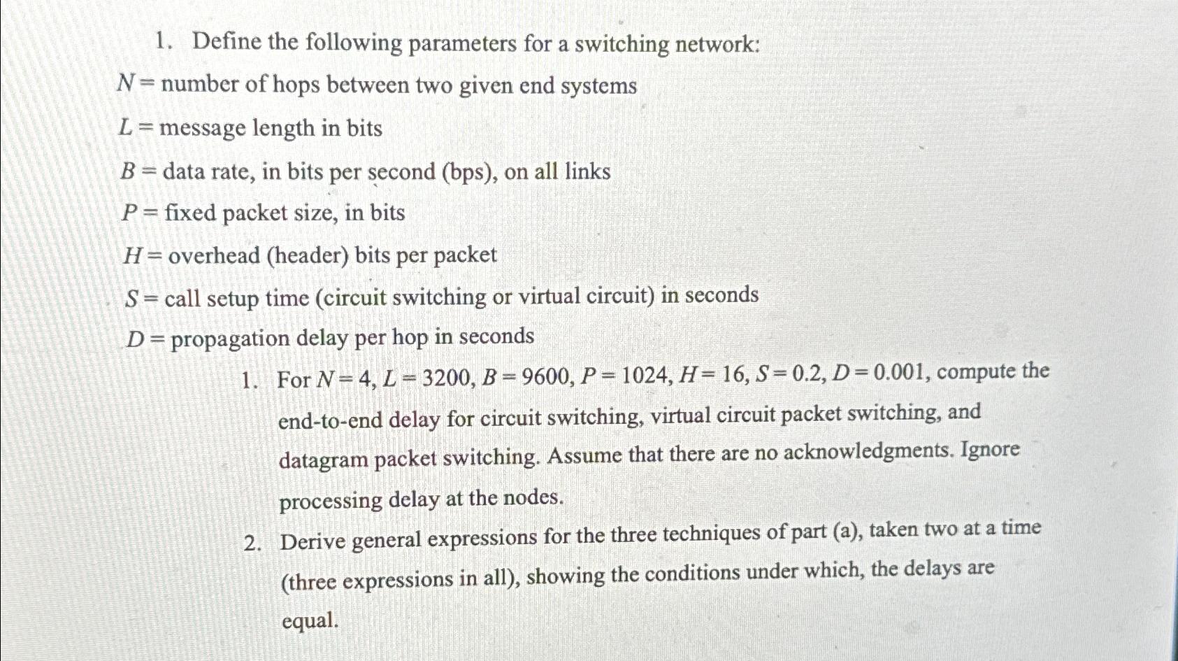 Solved Define the following parameters for a switching | Chegg.com