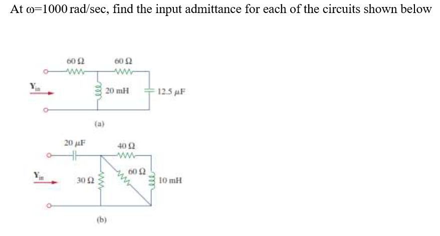Solved At ω=1000radsec, ﻿find the input admittance for each | Chegg.com