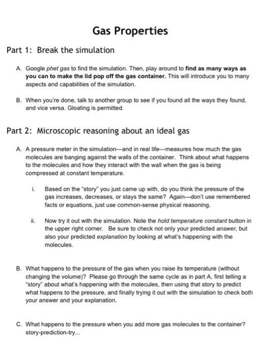 Solved Gas Properties Part 1: Break the simulation A. Google | Chegg.com