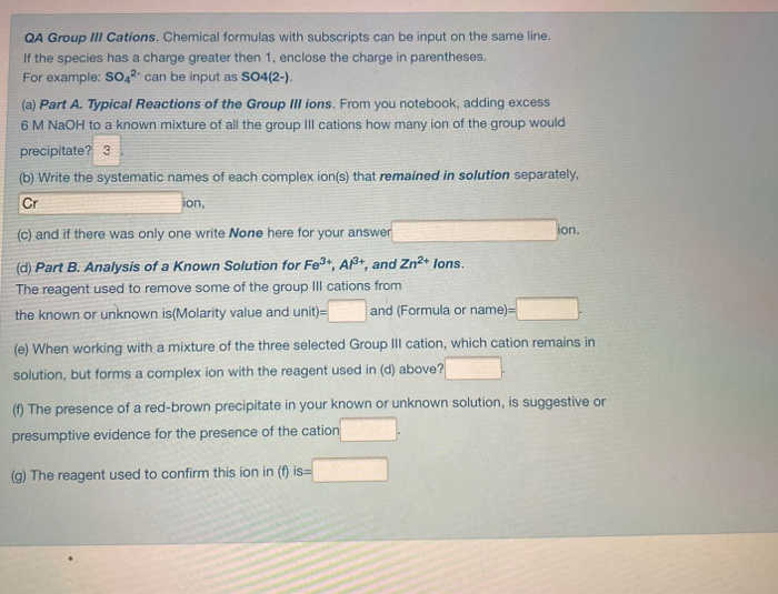 Solved QA Group III Cations. Chemical formulas with | Chegg.com