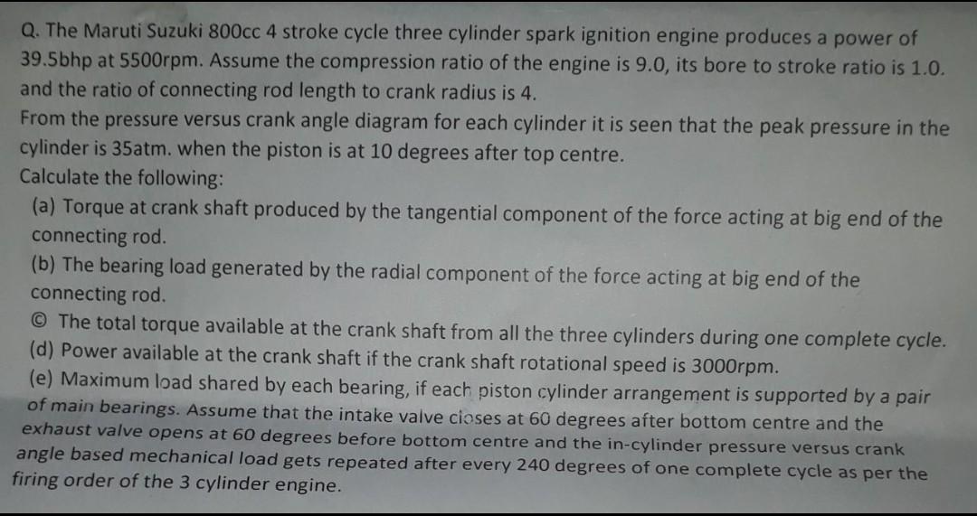 Q. The Maruti Suzuki 800cc4 stroke cycle three | Chegg.com