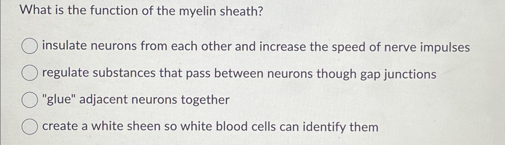 Solved What is the function of the myelin sheath?insulate | Chegg.com