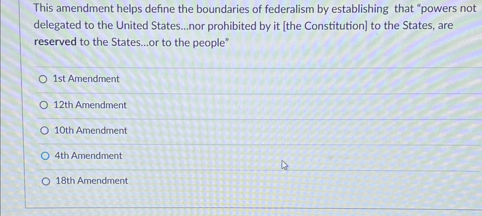 Solved This amendment helps define the boundaries of | Chegg.com