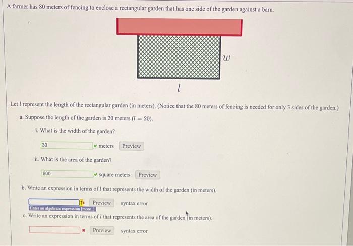 Solved A farmer has 80 meters of fencing to enclose a | Chegg.com